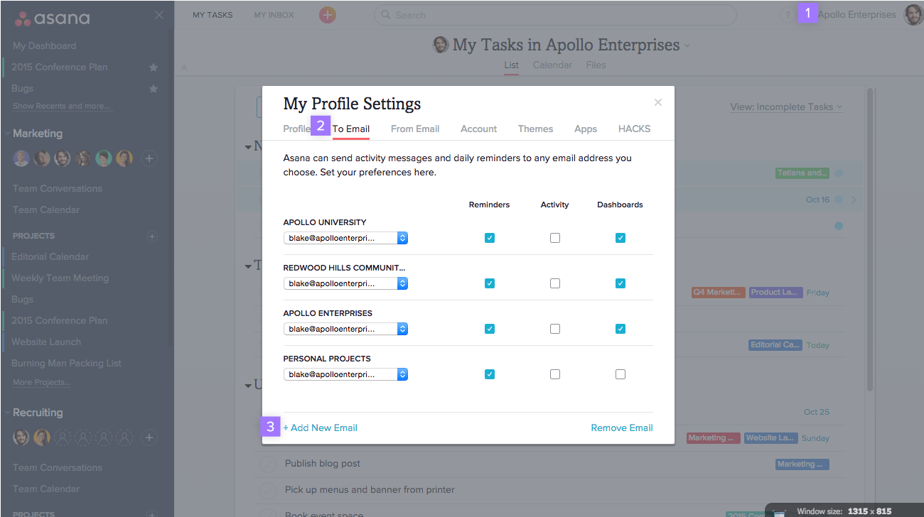 Your account · Asana