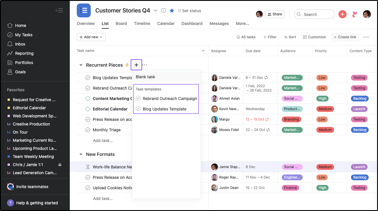 How To Use Task Templates In Asana Asana Product Guide