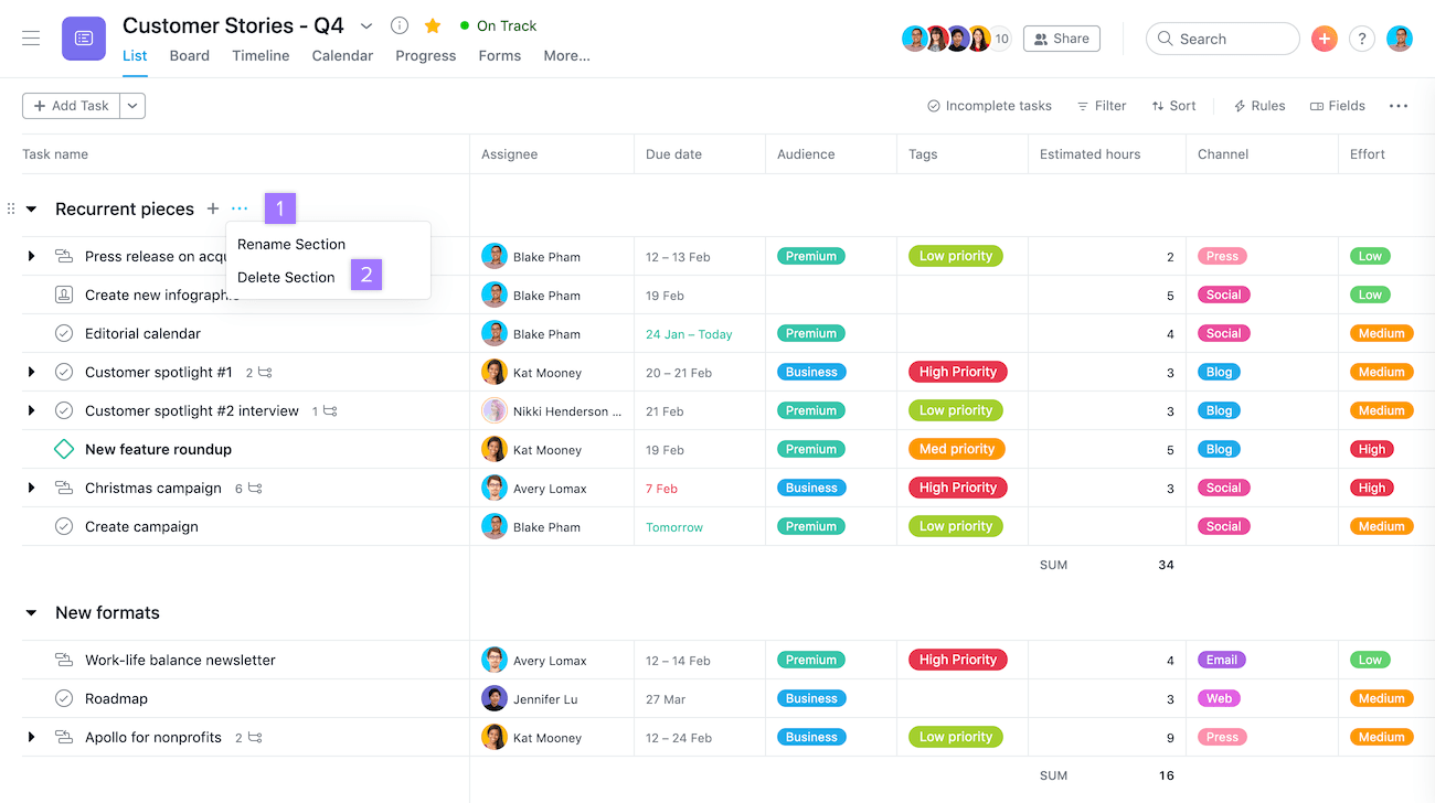 Create Add Sections In Asana Product Guide Asana Product Guide
