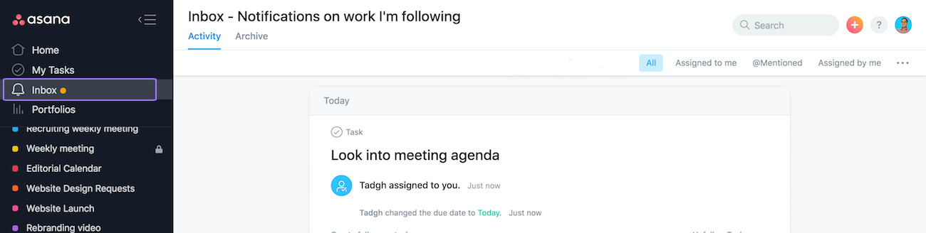 Inbox | Product guide · Asana